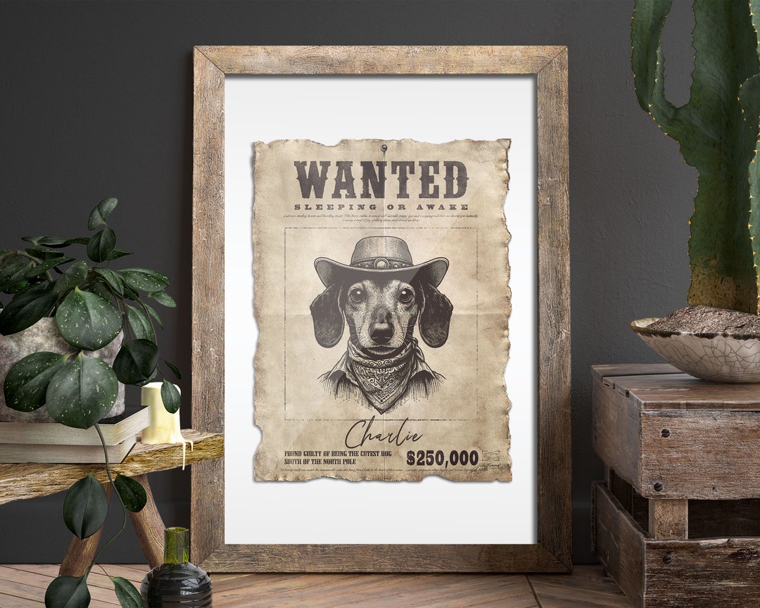 Customizable Wanted Dachshund Poster, Art Print, Funny Cowboy Dog ...