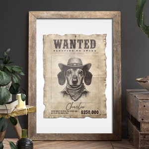 Customizable Wanted Dachshund Poster, Art Print, Funny Cowboy Dog ...