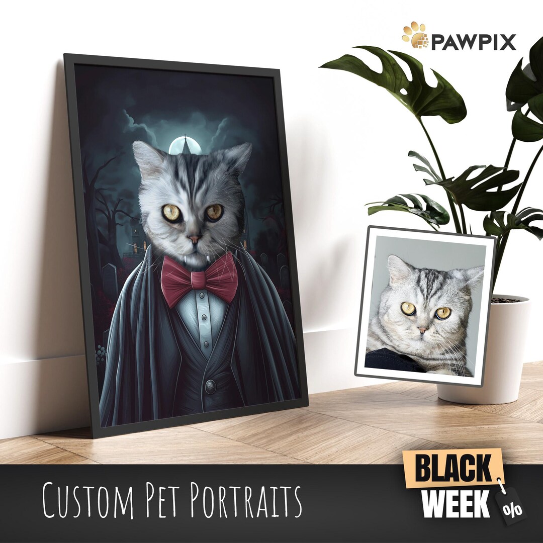 Custom Cat Vampire Portrait – Personalized Pet Halloween Art, Funny Cat ...