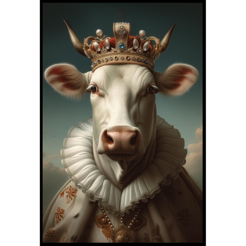 Royal Cow Art Print, Regal Canvas Design, Farm Animal Wall Decor ...