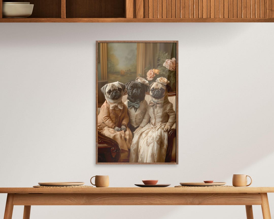 Victorian Pug Family Portrait – Vintage-inspired Dog Art Print ...
