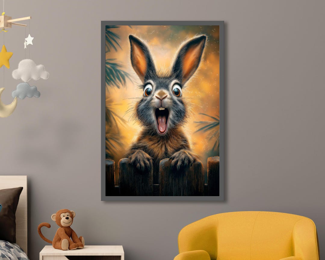 Surprised Bunny Wall Art, Cute Rabbit Poster for Animal Lovers, Funny ...