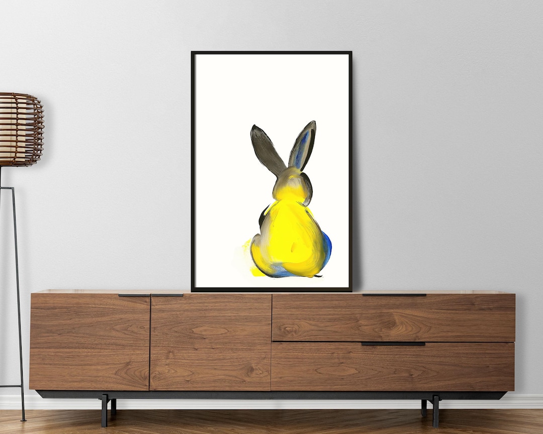 Abstract Rabbit Art Print | Minimalist Animal Poster | Modern Yellow ...