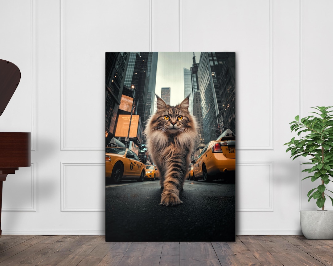 Maine Coon Cat Urban Wall Art – Large Canvas Print of Majestic Feline ...