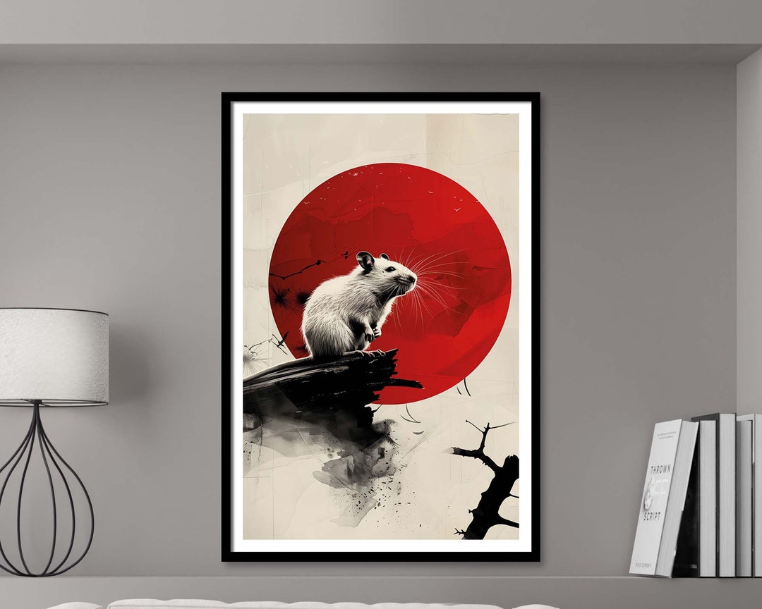 Rising Red Sun Rat – Printable Vibrant Wildlife Wall Decor, Premium ...