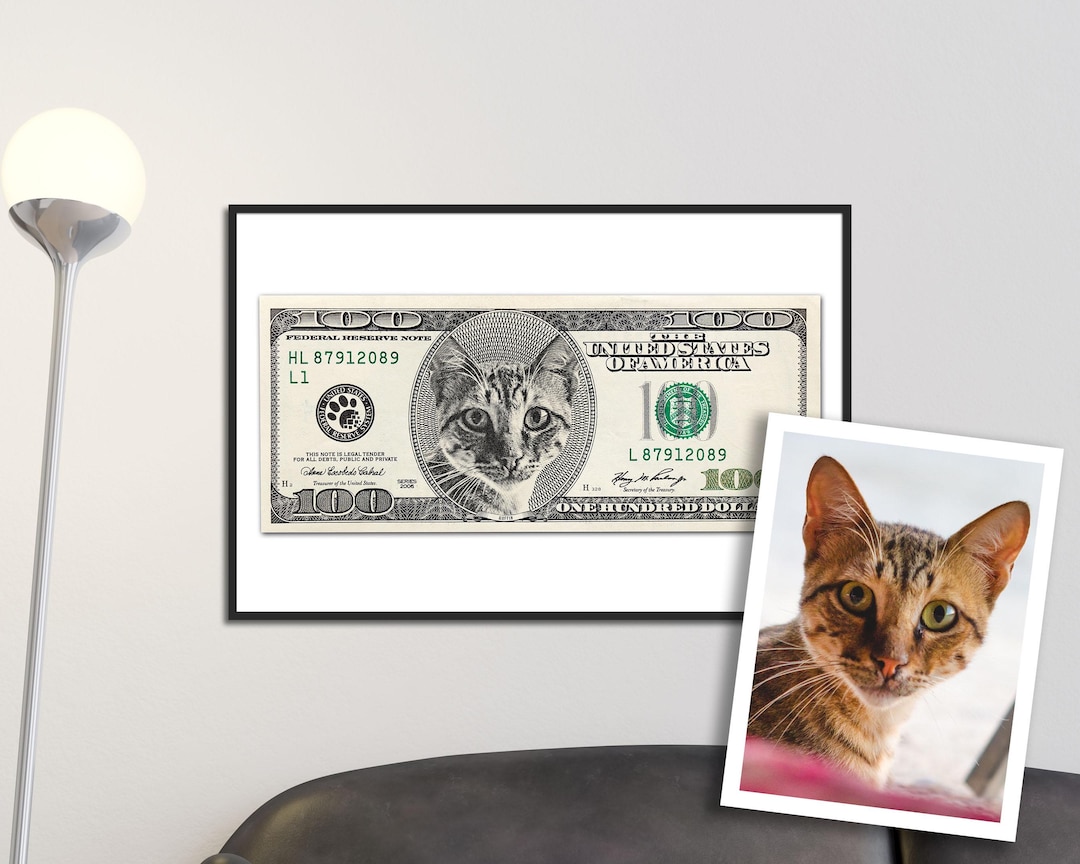 Custom Cat Dollar Portrait - Personalized Pet Money Art, Funny Cat ...