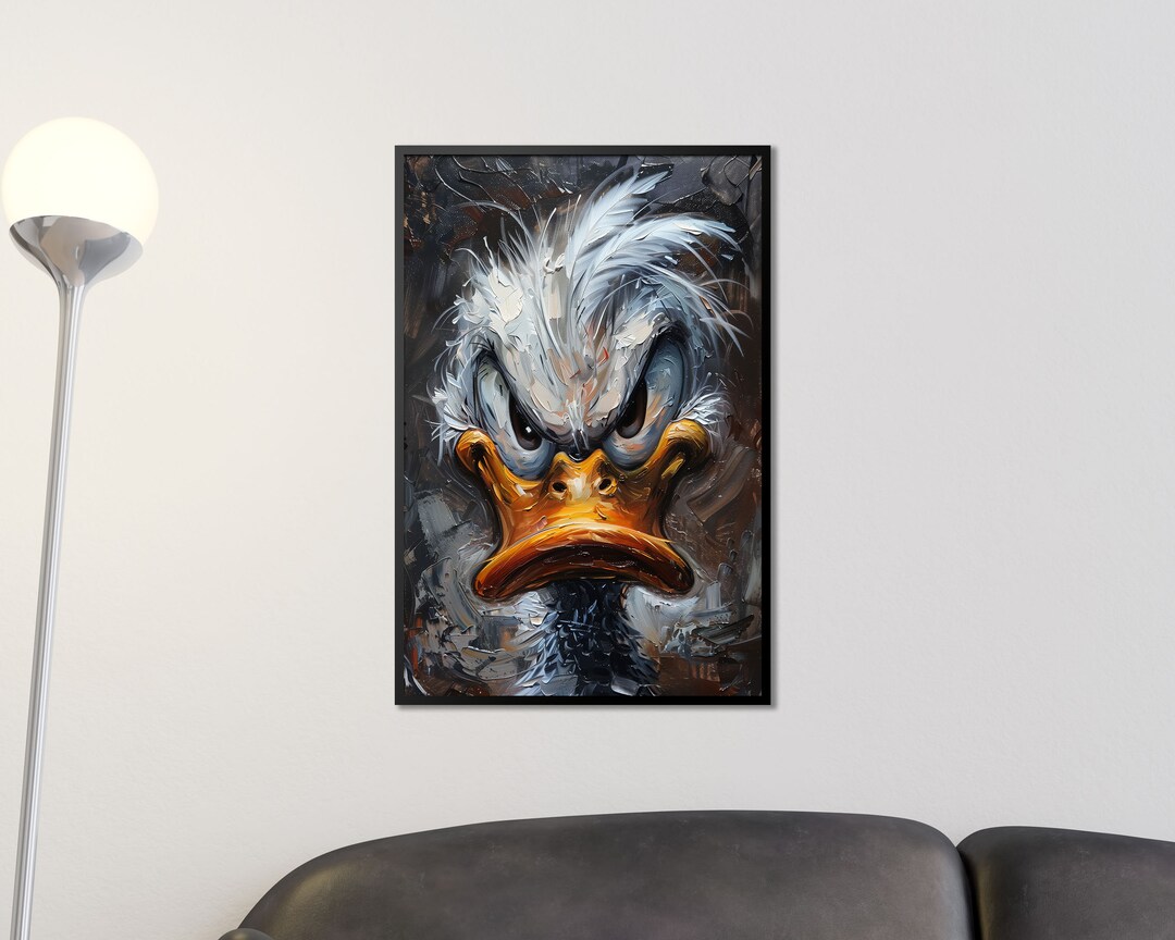 Expressive Duck Portrait Art Print, Impasto Bird Wall Decor, Angry Duck ...