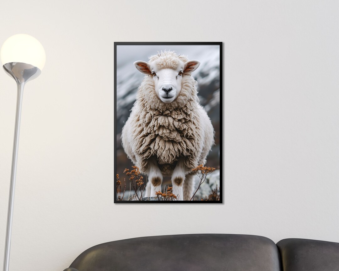 Majestic Sheep Portrait Art Print, Rustic Farm Animal Decor, Woolly ...