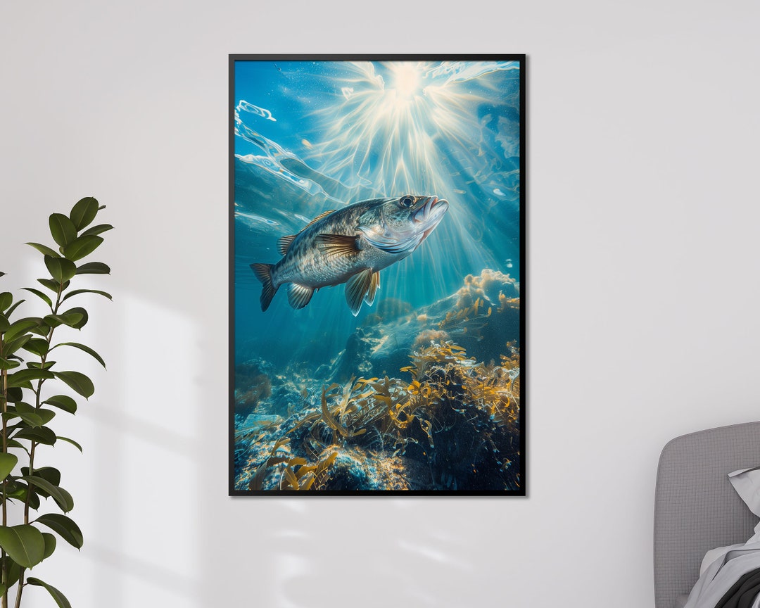 Sea Bass Poster, Ocean Fish Wall Art, Underwater Photography, Marine ...