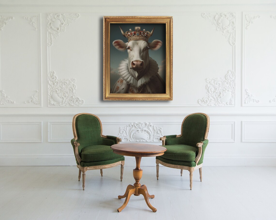 Royal Cow Art Print, Regal Canvas Design, Farm Animal Wall Decor ...