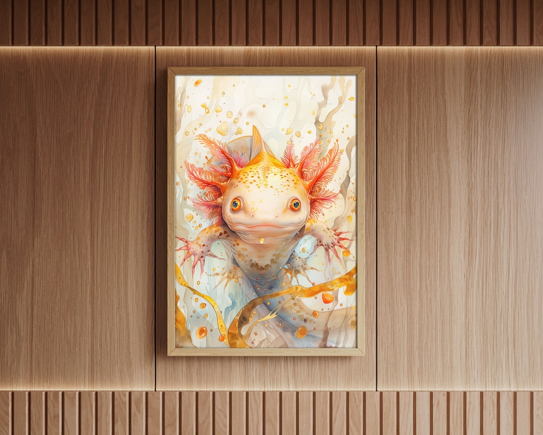 Watercolor Axolotl Art Print, Cute Poster Whimsical Animal Wall Decor ...