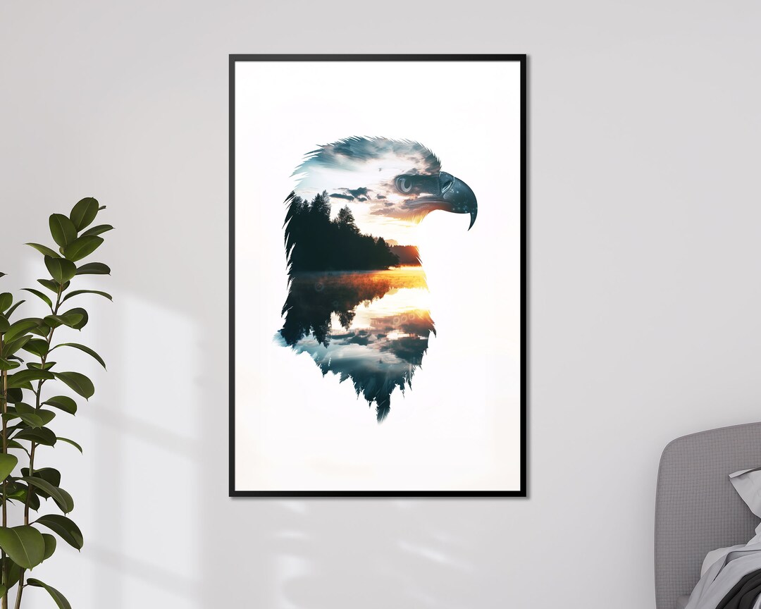 Patriotic Bald Eagle Poster, American Flag Eagle Art Print, Double ...