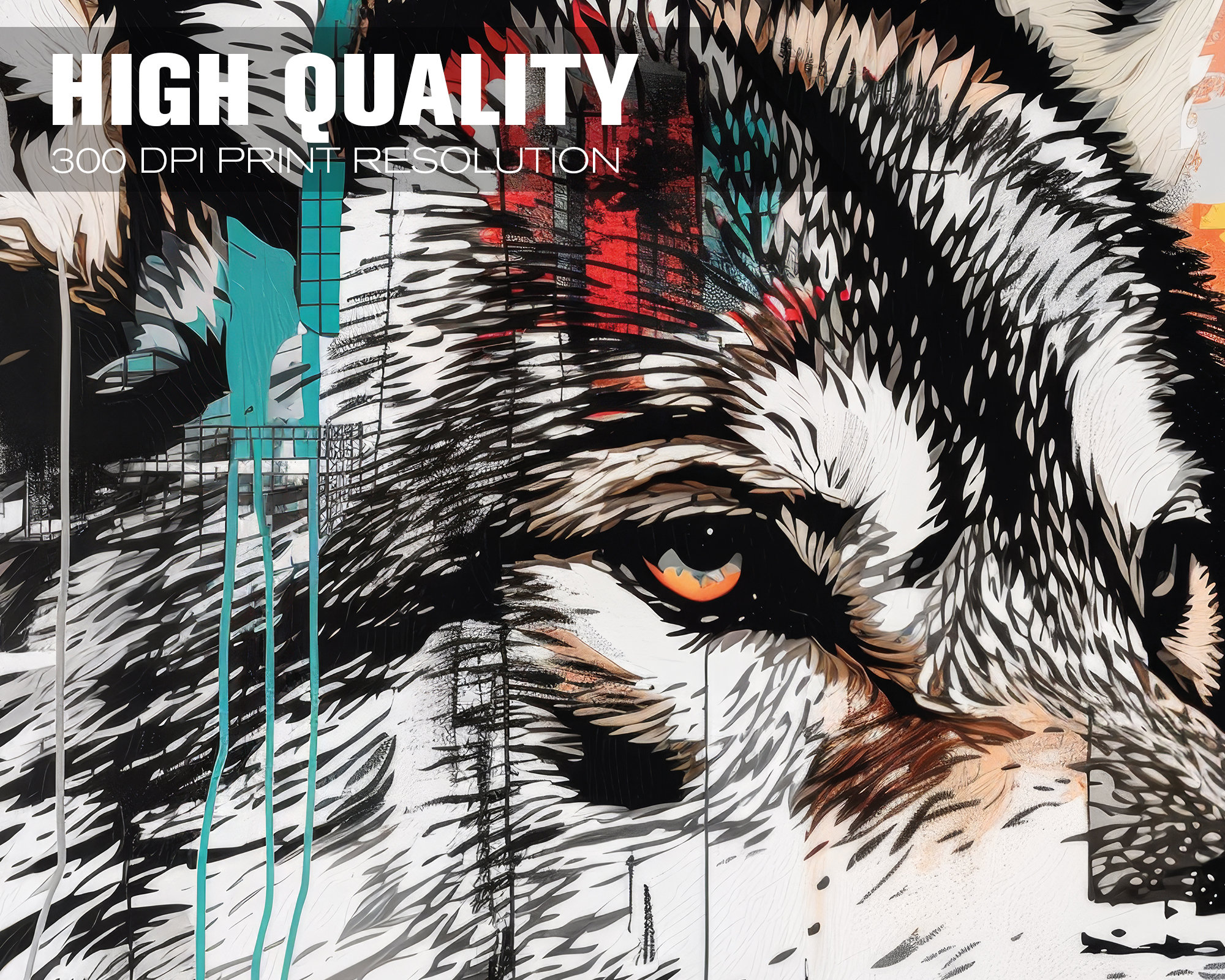 Printable Urban Style Graffiti Wolf Vibrant Wildlife Wall Decor ...
