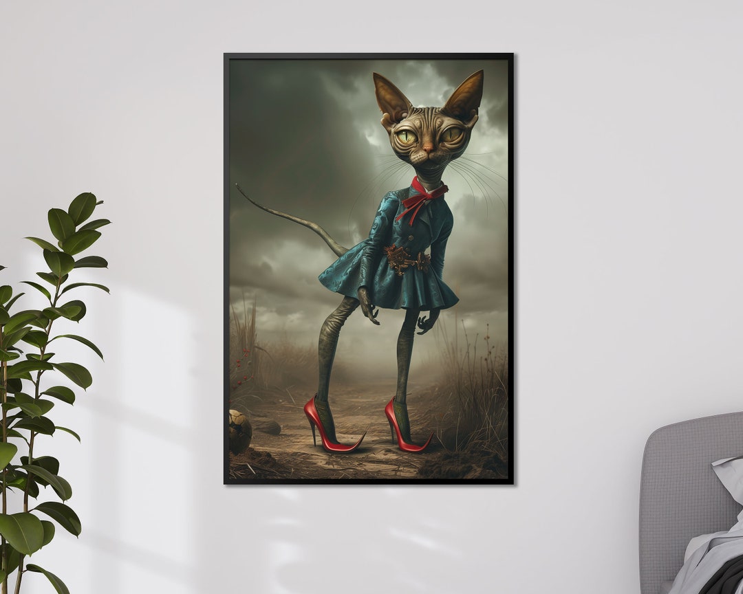 Grotesque Monster Cat Art Print, Surreal Cat in Heels Wall Decor ...