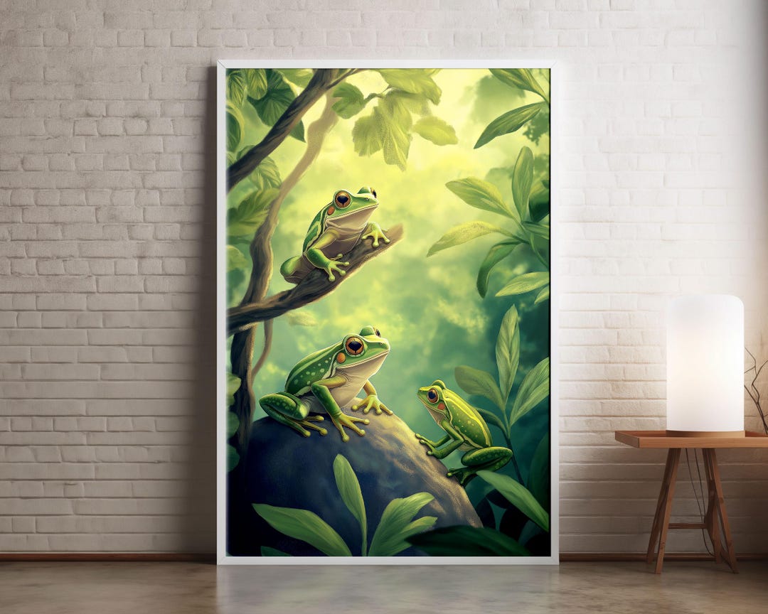 Frogs in Jungle Poster - Happy Frog Family Art, Nature Wall Decor ...