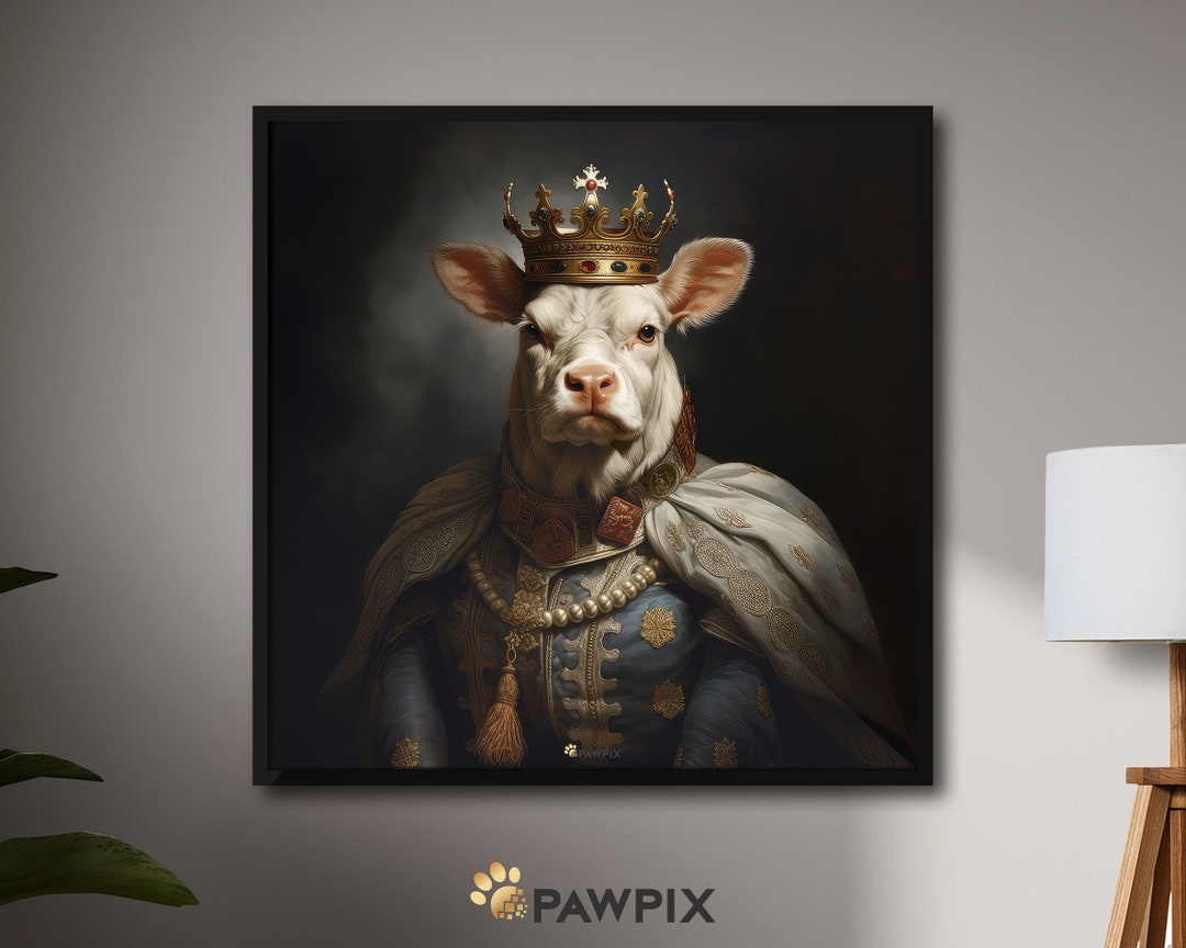 Majestic Cow King Poster - Funny Animal Portrait Wall Art, Royal Cow ...