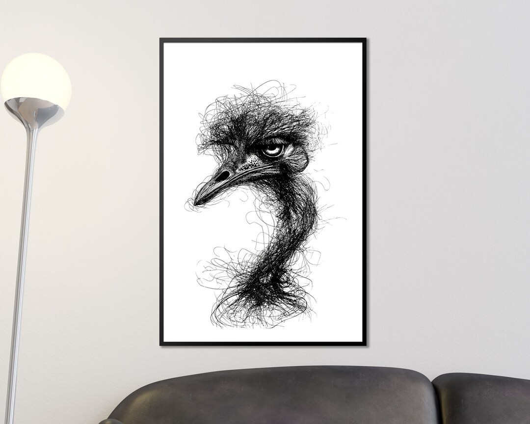 Abstract Wall Hang Ostrich Sketch Art Poster, Abstract Bird Wall Art ...