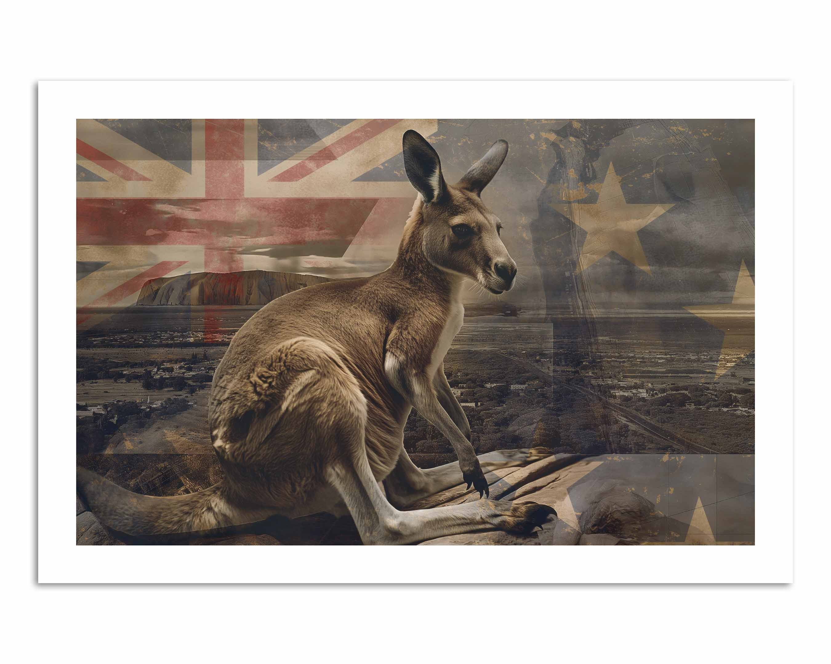 Kangaroo Poster Australian Wall Art, Wildlife Art Print, Outback Nature ...
