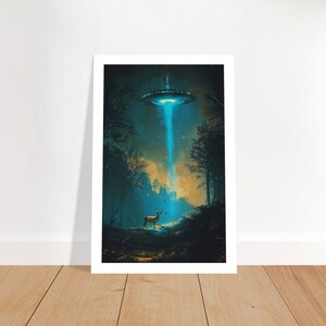 Mystical Forest Encounter Poster With UFO and Deer Alien Abduction ...