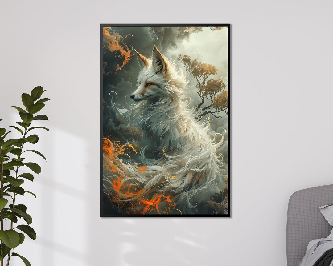 Ethereal White Fox Poster, Mystical Forest Creature Art, Fantasy Animal ...