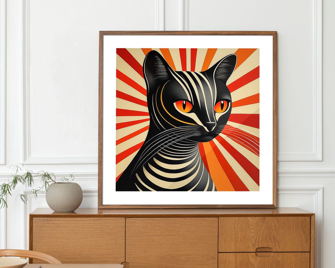 Modern Cat Wall Art | Abstract Cat Poster | Sunray Cat Print | Cat Lover Gift | Vibrant Wall ...