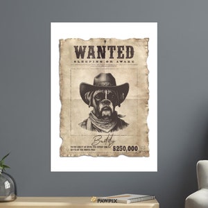 Customizable Wanted Boxer Poster, Art Print, Funny Cowboy Dog Portrait ...