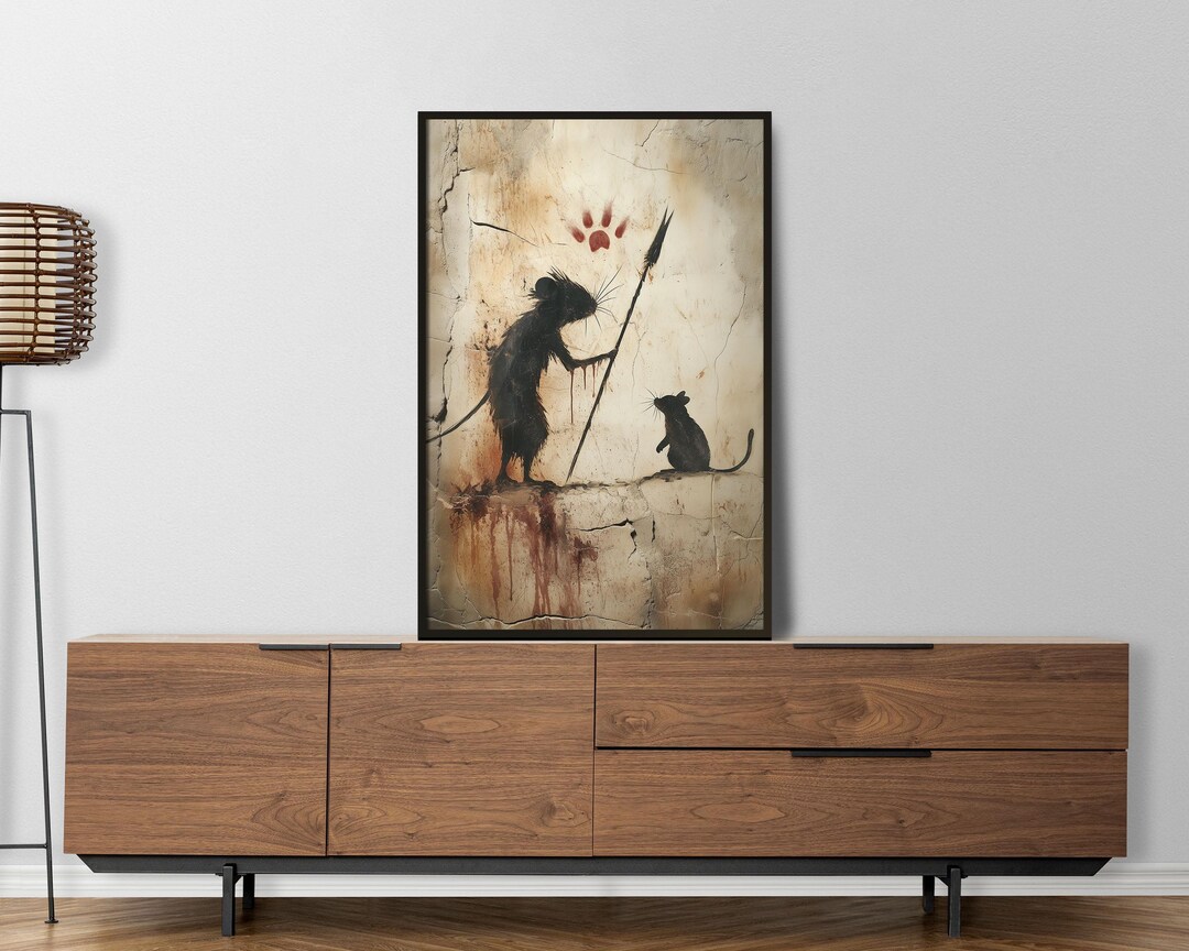 Funny Mouse Cave Painting No. 1, Primitive Mouse Wall Art, Whimsical ...