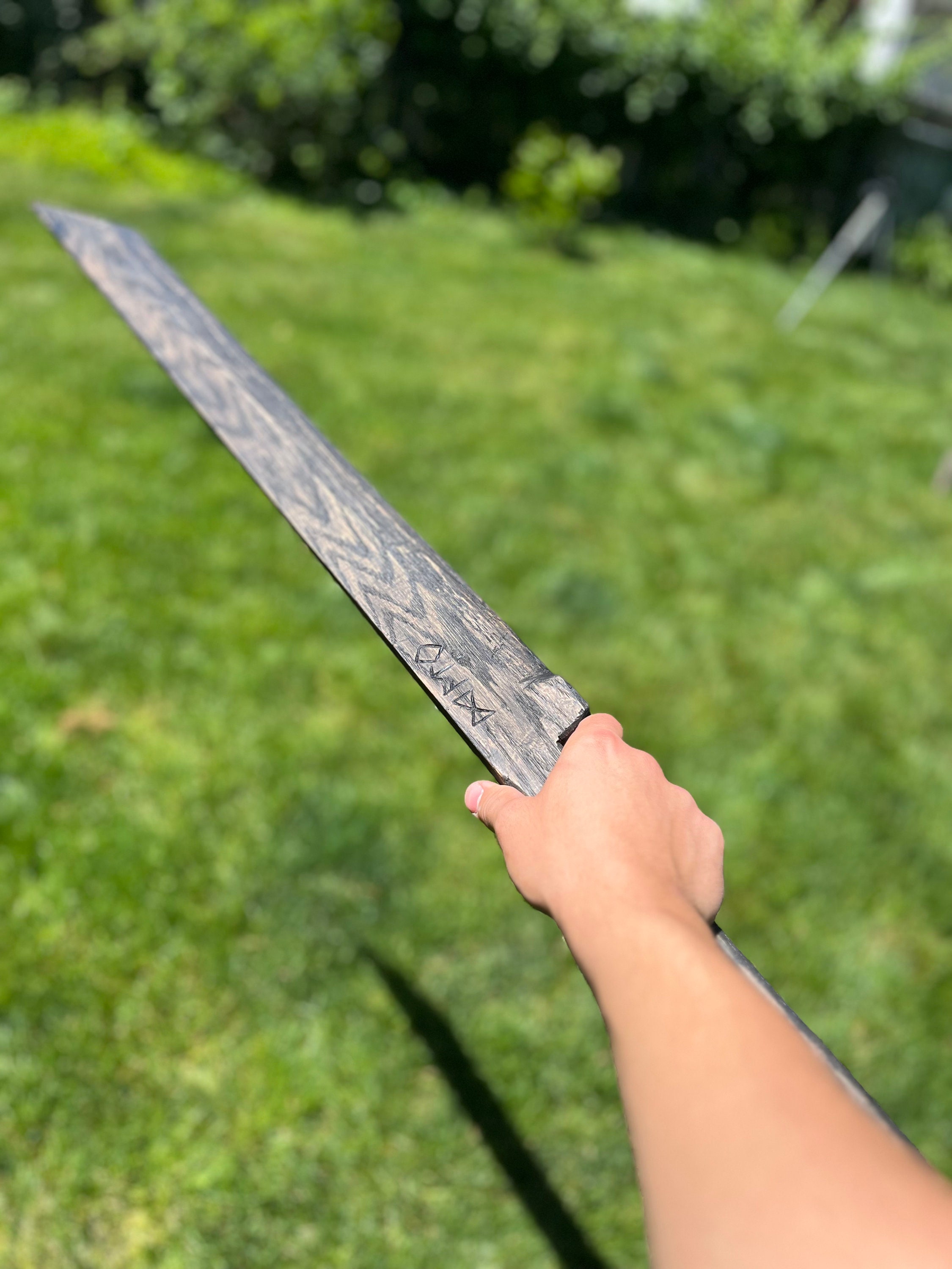 Two Fantastic Handmade Wooden Swords With Engraved Nordic Runes (42ins ...