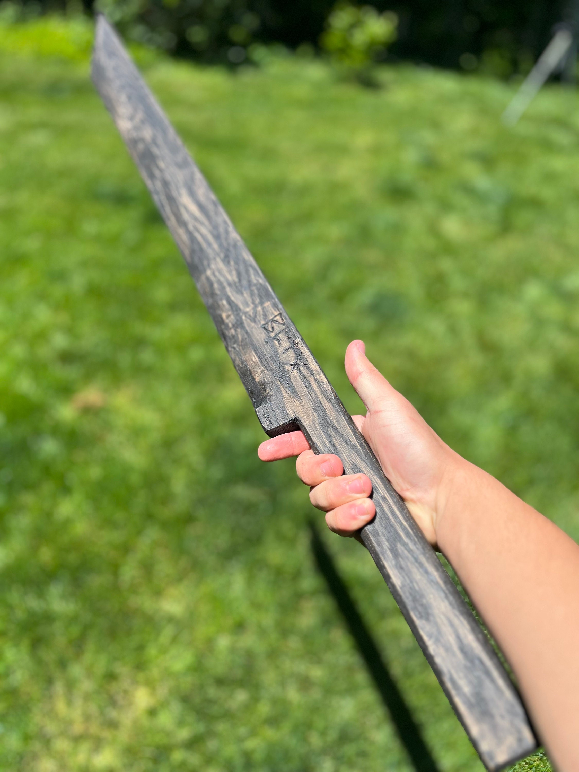 Two Fantastic Handmade Wooden Swords With Engraved Nordic Runes (42ins ...