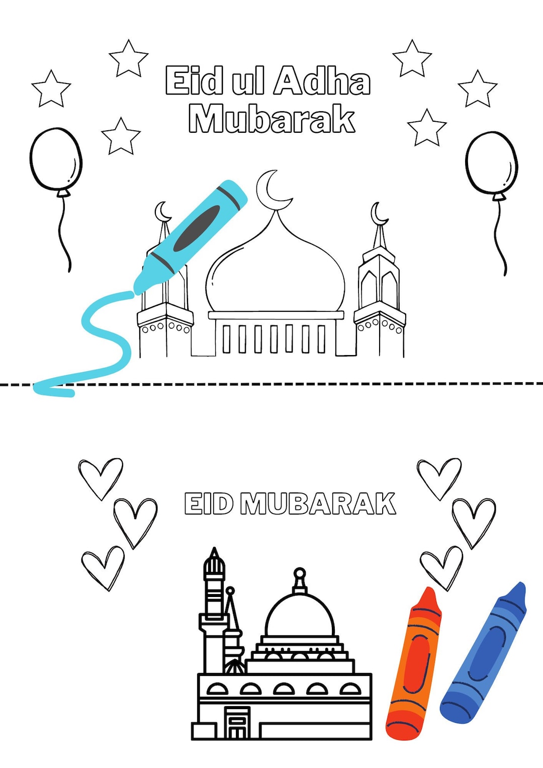 Eid Ul Adha Mubarak Cards- Islamic Colouring for Kids- Fun for Kids ...