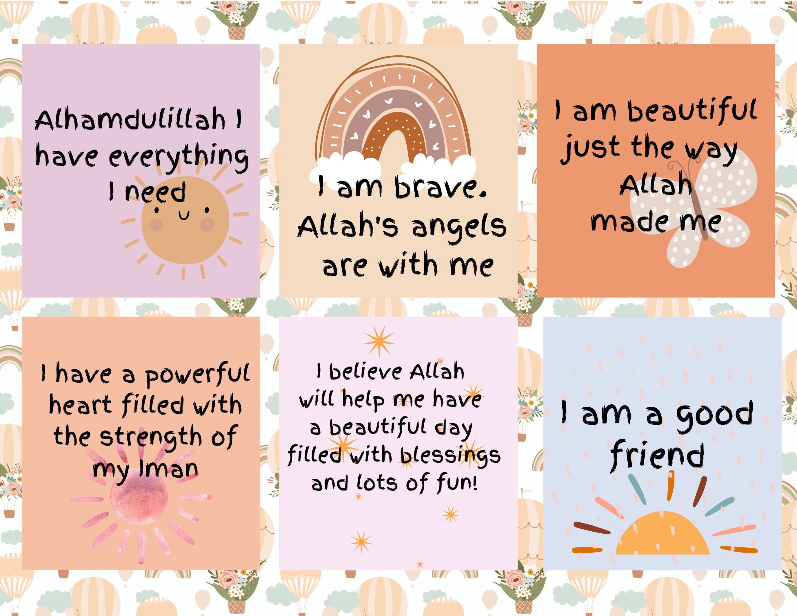 Muslim/islamic Affirmation Cards for Kids, Motivational Cards ...