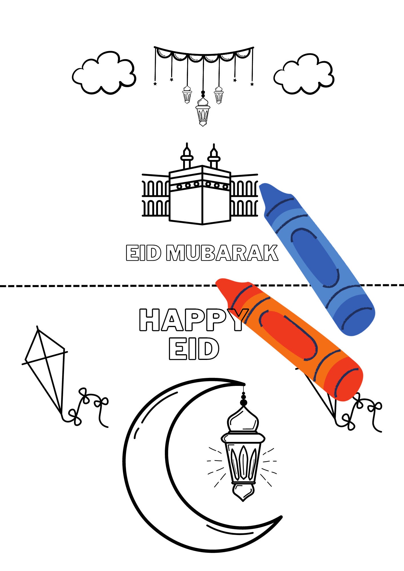 Eid Ul Adha Mubarak Cards- Islamic Colouring for Kids- Fun for Kids ...