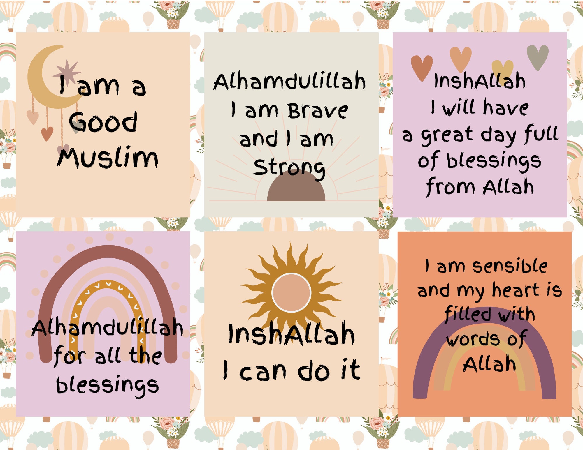 Muslim/islamic Affirmation Cards for Kids, Motivational Cards ...