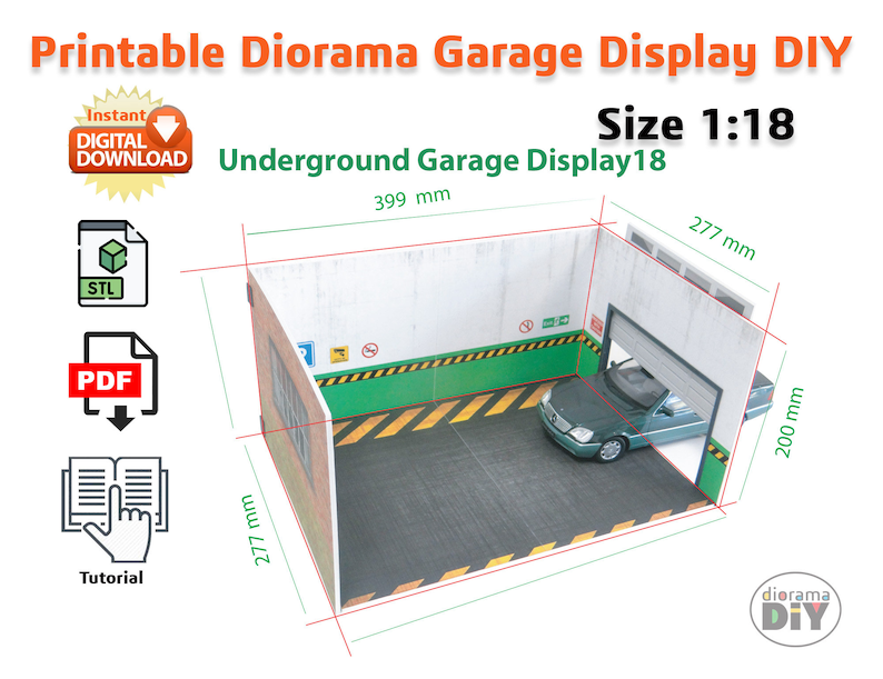 DIY Printable Diorama Underground Garage Size 1:18 Instant Download Pdf ...