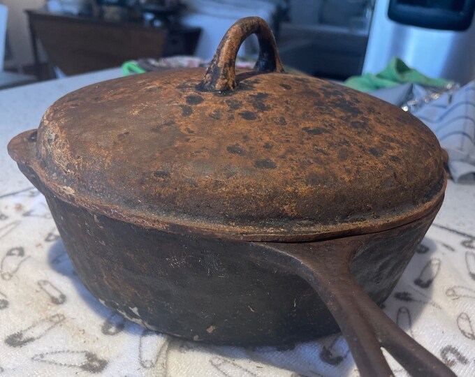 Rusty Vintage Unique "ugly" Hammered Dimpled Chicken Fryer Deep Skillet ...