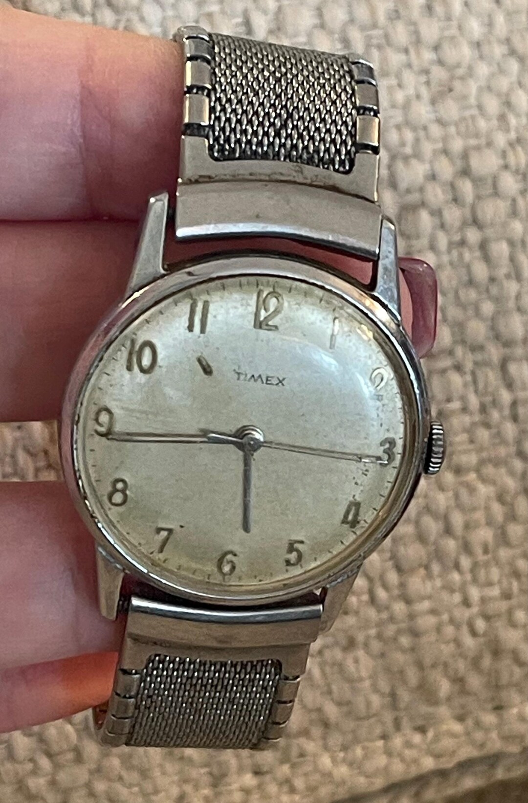 Vintage Mens Silver Tone Timex Wrist Watch "as Is" Second Hand Large ...