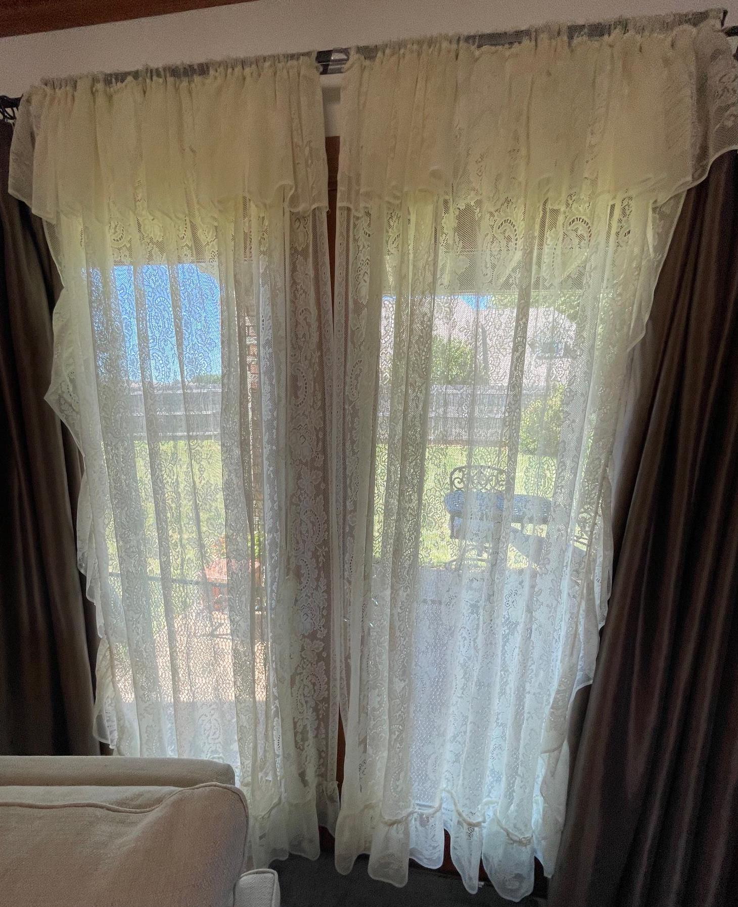 Vintage Ruffled Panel Pair of Lace Curtains Off-white/light Cream Color ...