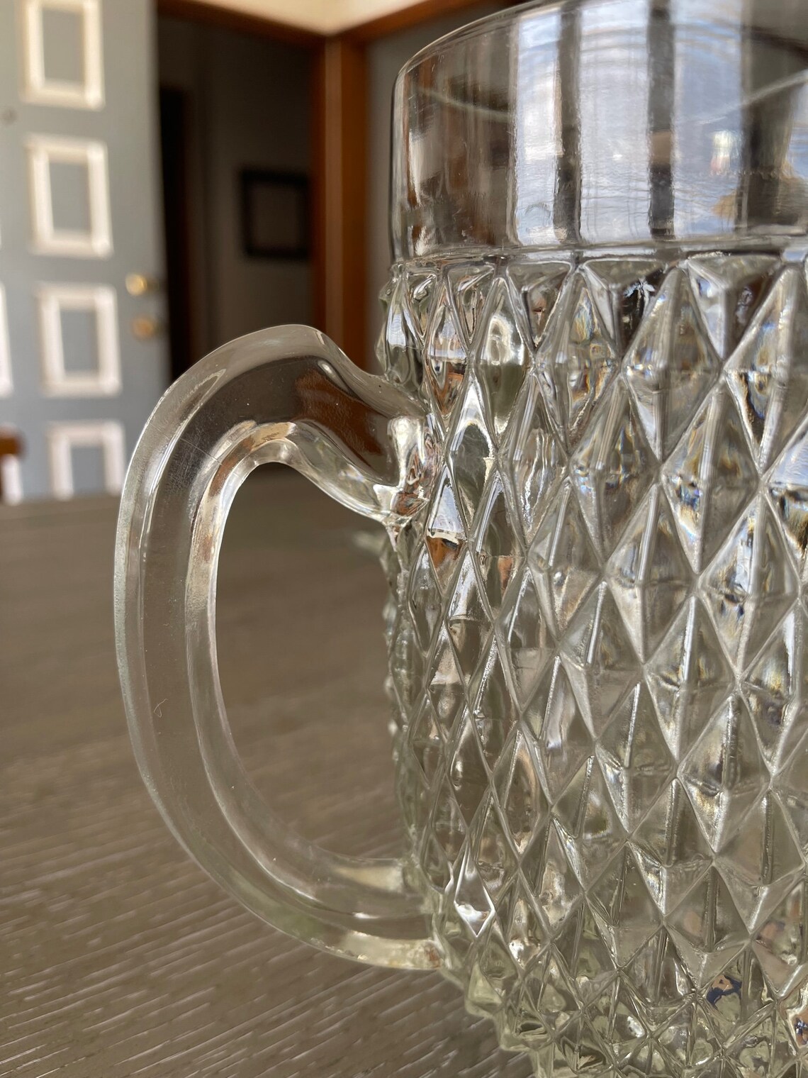 Heavy Vintage 50s Clear Cut Glass Water Pitcher Diamond Pattern ...