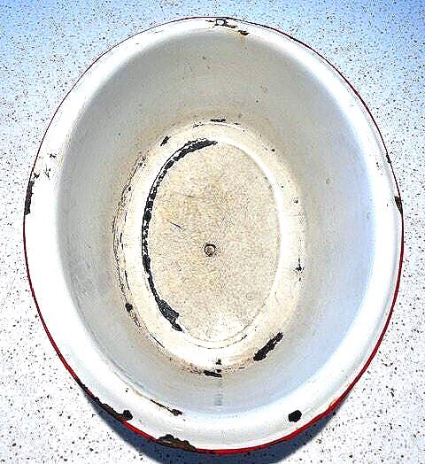Rustic Enamelware Tub: 18" Oval Basin With Red Trim, Farmhouse Decor - Etsy