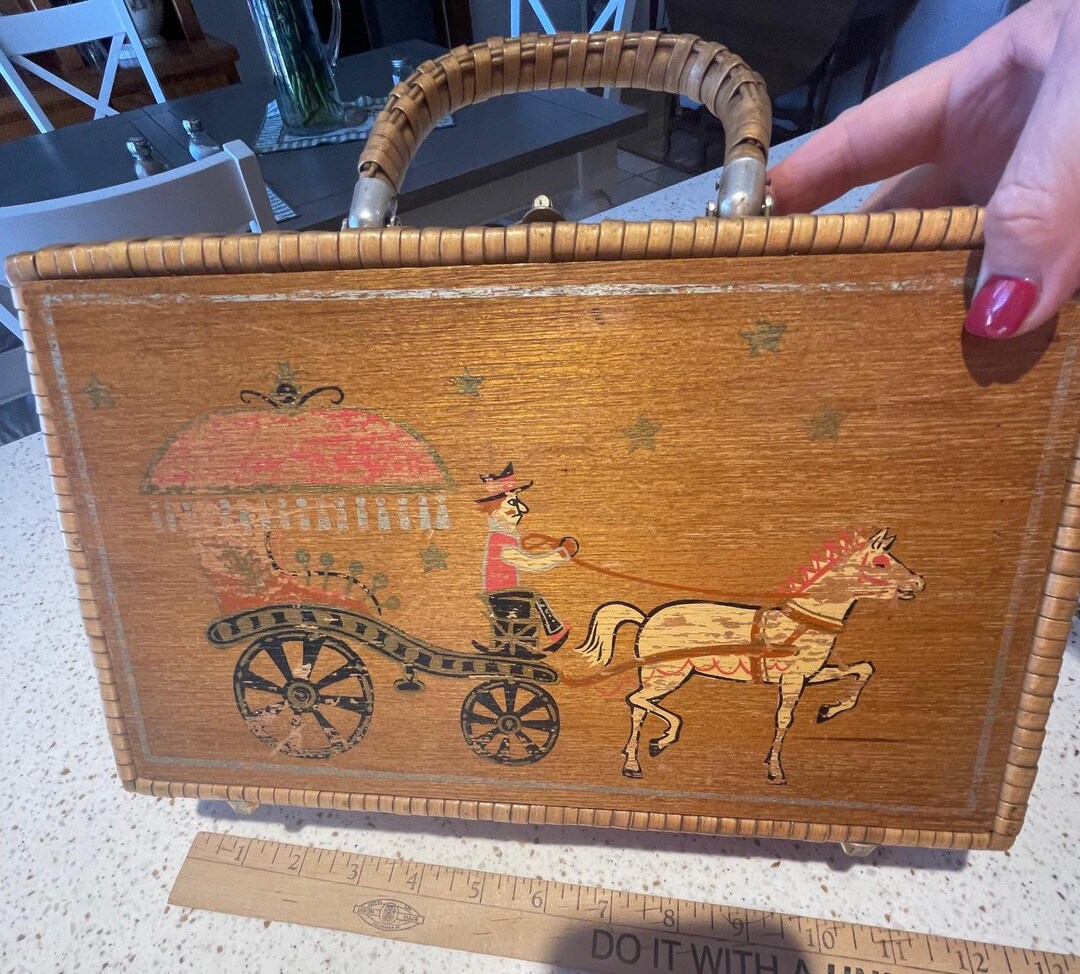 Vintage Wood Wicker Box Purse: Surrey Driver Decor, British Hong Kong ...