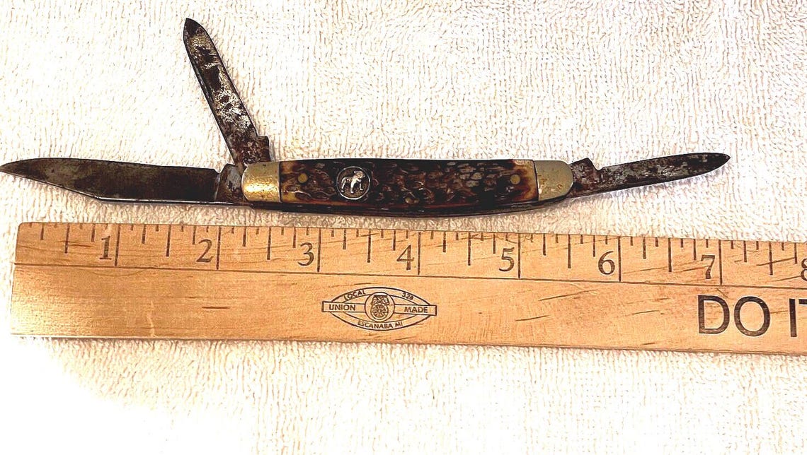 Vintage Kutmaster Utica NY 3-blade Pocket Knife: Bulldog & Shield ...