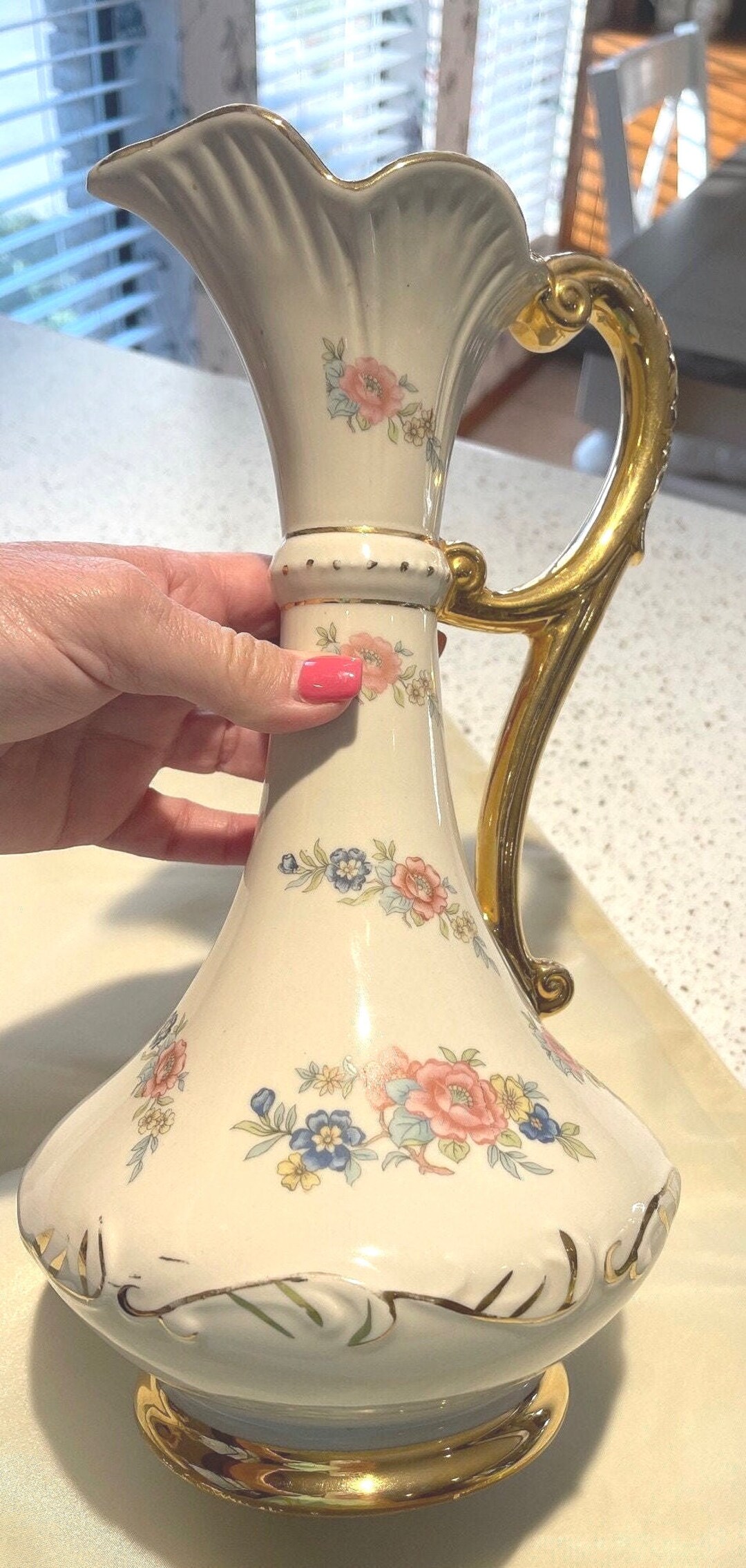 Vintage Floral Porcelain Ewer Lamp Base: Victorian Decor - Etsy