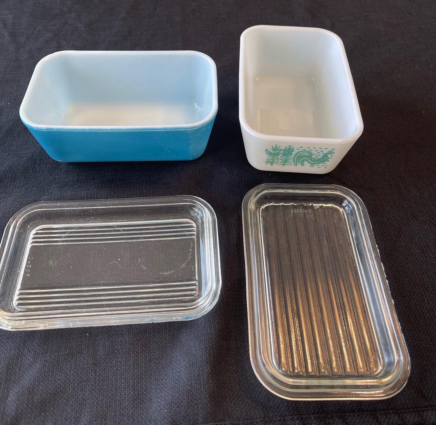 Vintage Pyrex Blue Amish Butterprint With Aqua Rooster and Solid Blue ...