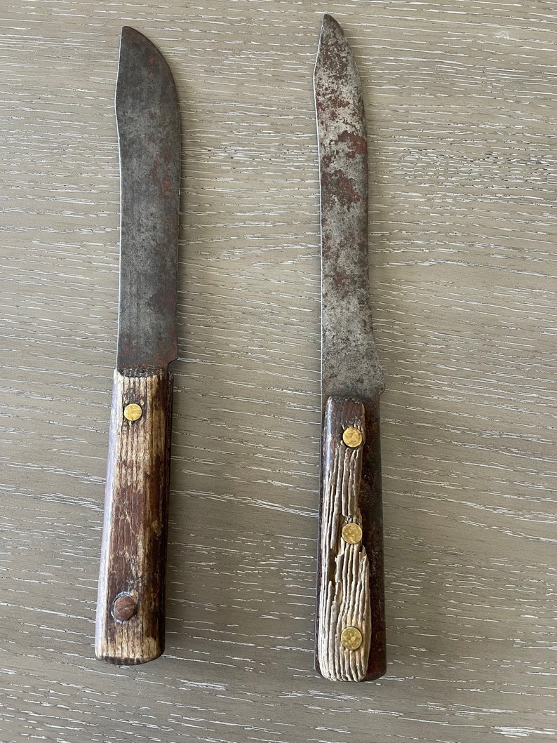 Vintage Full Tang Wood Handle Old Fashioned Butcher Knife Made by ...