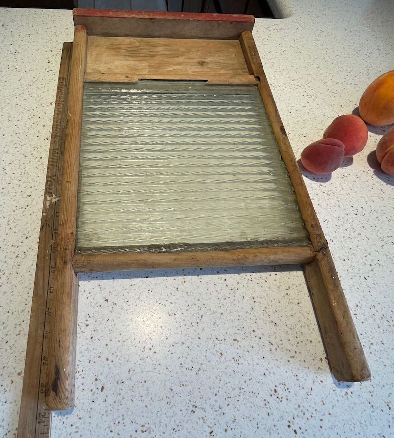 Vintage Large Glass Washboard Heavy Glass Solid Wood Primitive Country ...