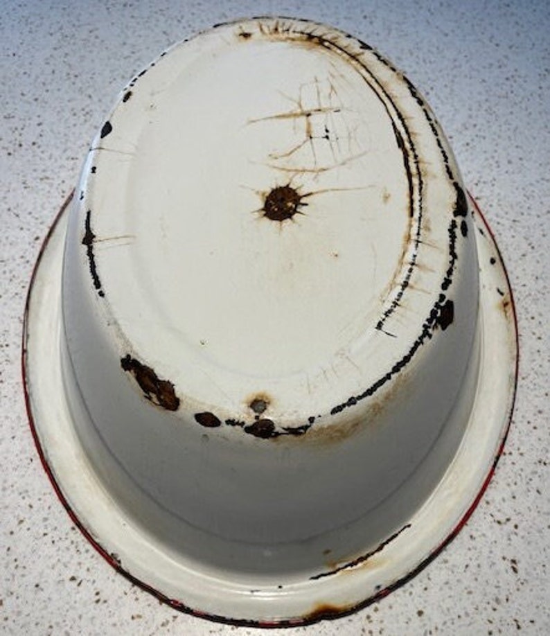 Rustic Enamelware Tub: 18" Oval Basin With Red Trim, Farmhouse Decor - Etsy