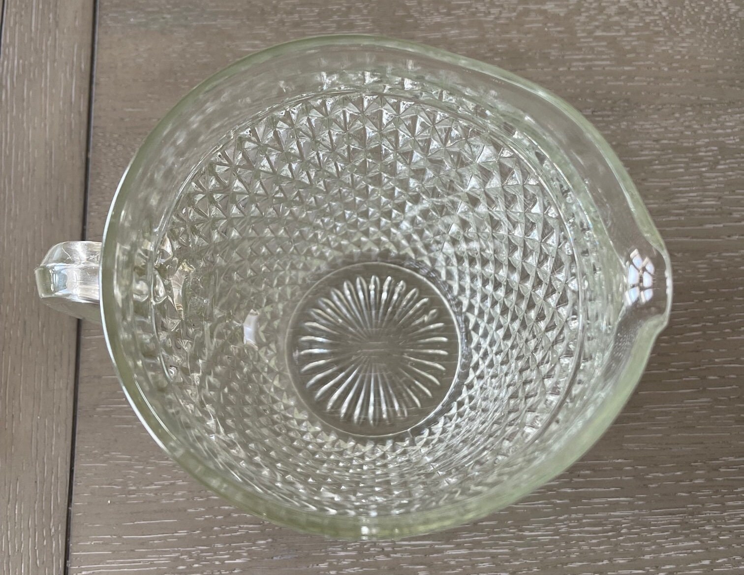 Heavy Vintage 50s Clear Cut Glass Water Pitcher Diamond Pattern ...