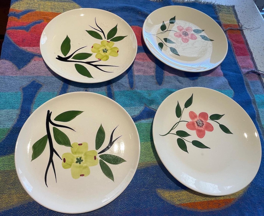 Four Vintage Mid-century Blue Ridge Hand Painted Pottery Off-white ...