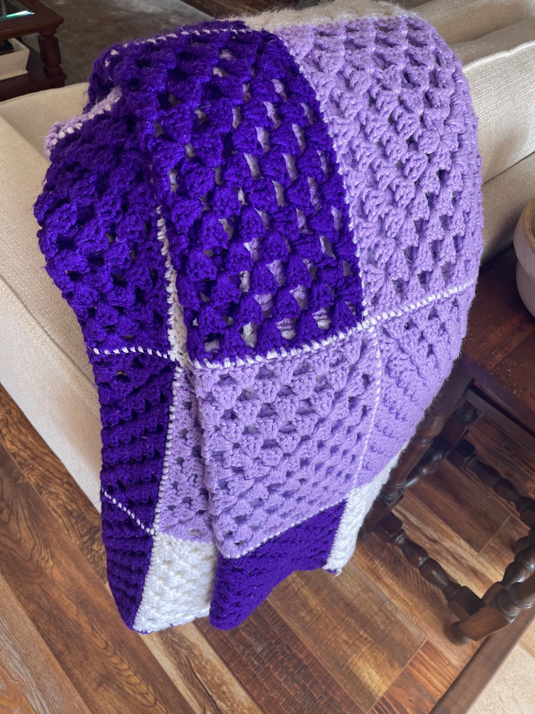 Vintage Handmade Purple Crocheted Afghan 73 X 57 Inches Perfect Gift ...