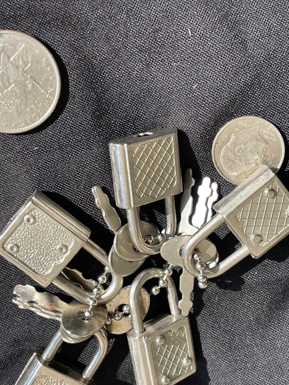 5 Small Vintage Silver Tone Miniature Locks and Keys (#11) With ...